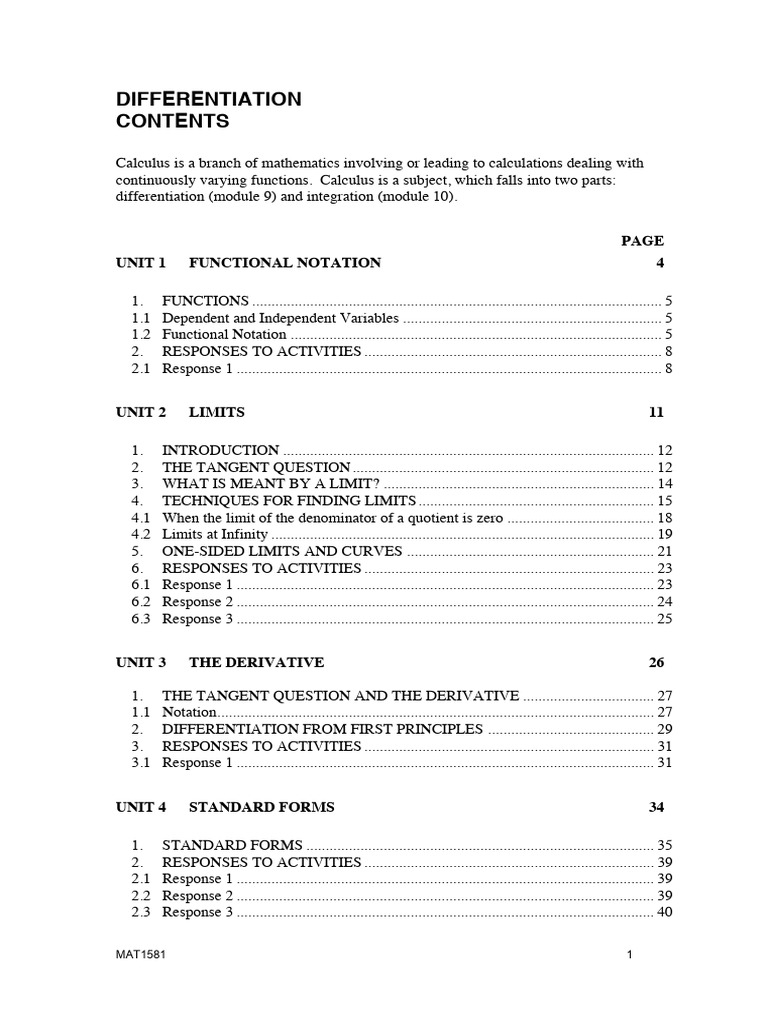 Differentiation in Calculus Overview | PDF | Derivative | Slope