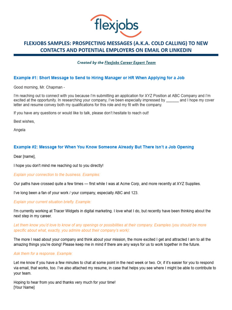 Cold Calling Email Templates for Job Seekers | PDF