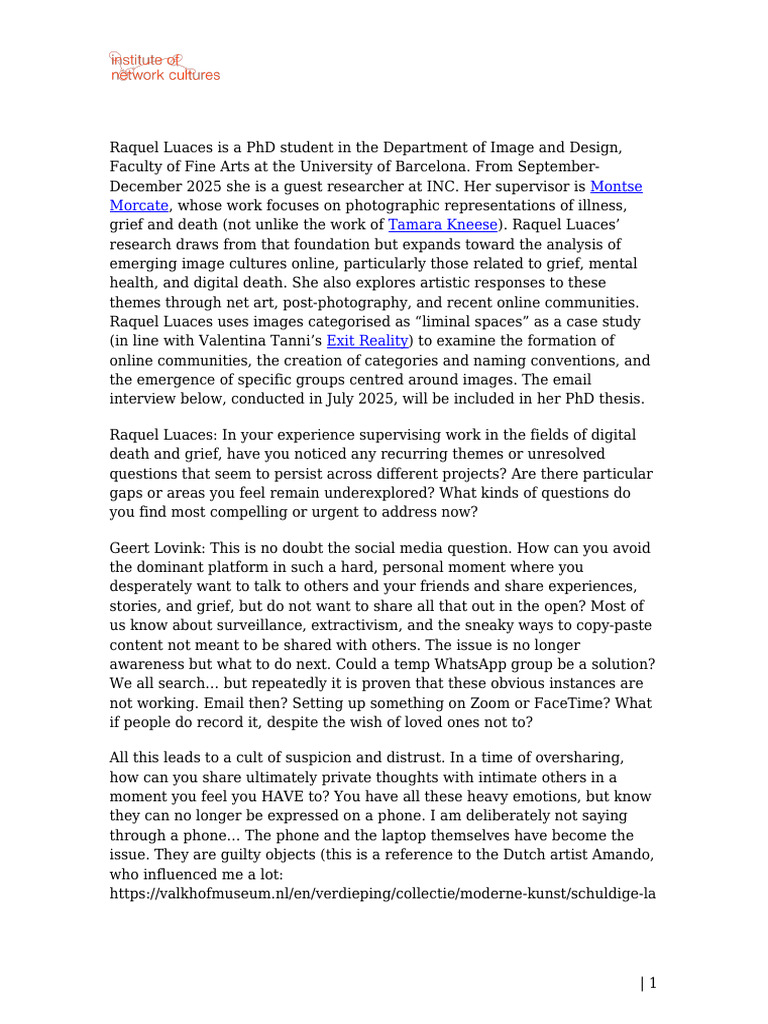 Geert20251008interview With Geert Lovink by Raquel Luacespdf 3360&utm Sour | PDF