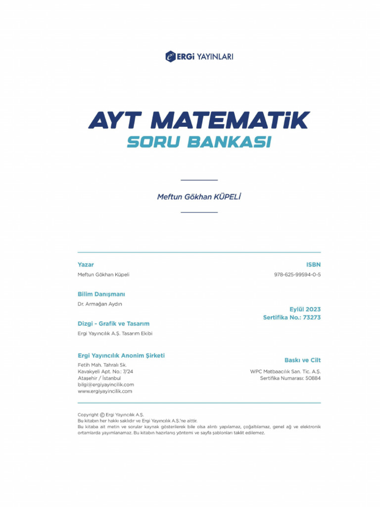 Ergi Yayınları AYT Matematik Soru Bankası 2024 | PDF
