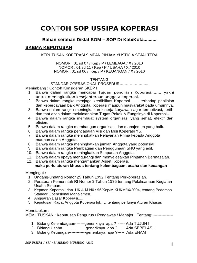 Contoh SOP Koperasi Simpan Pinjam | PDF