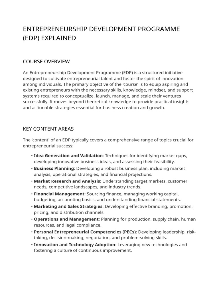 Entrepreneurship Development Programme Guide | PDF | Entrepreneurship ...