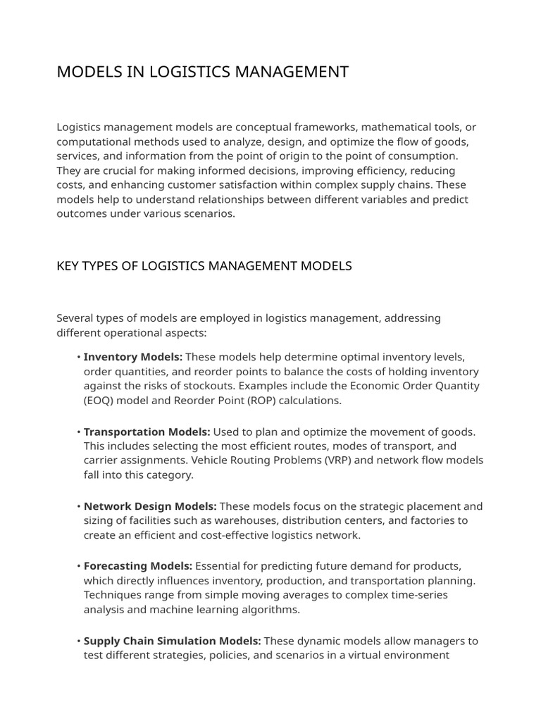 Logistics Management Models | PDF | Logistics | Inventory