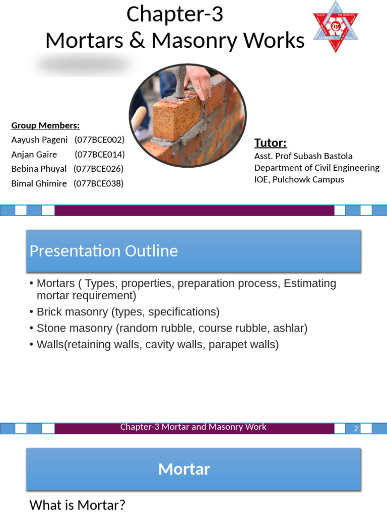 Mortars and Masonry Works Overview | PDF | Mortar (Masonry) | Masonry