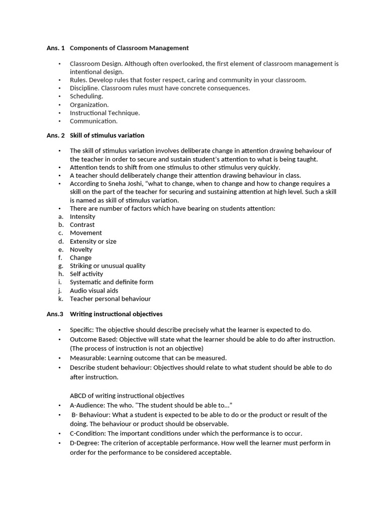 Components of Classroom Management | PDF