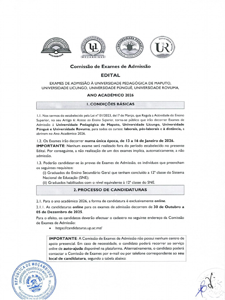 Edital Up-Maputo 2026 | PDF