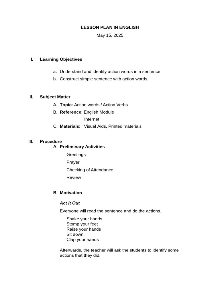 Student Teaching Lesson Plan English | PDF | Teachers | Lesson Plan