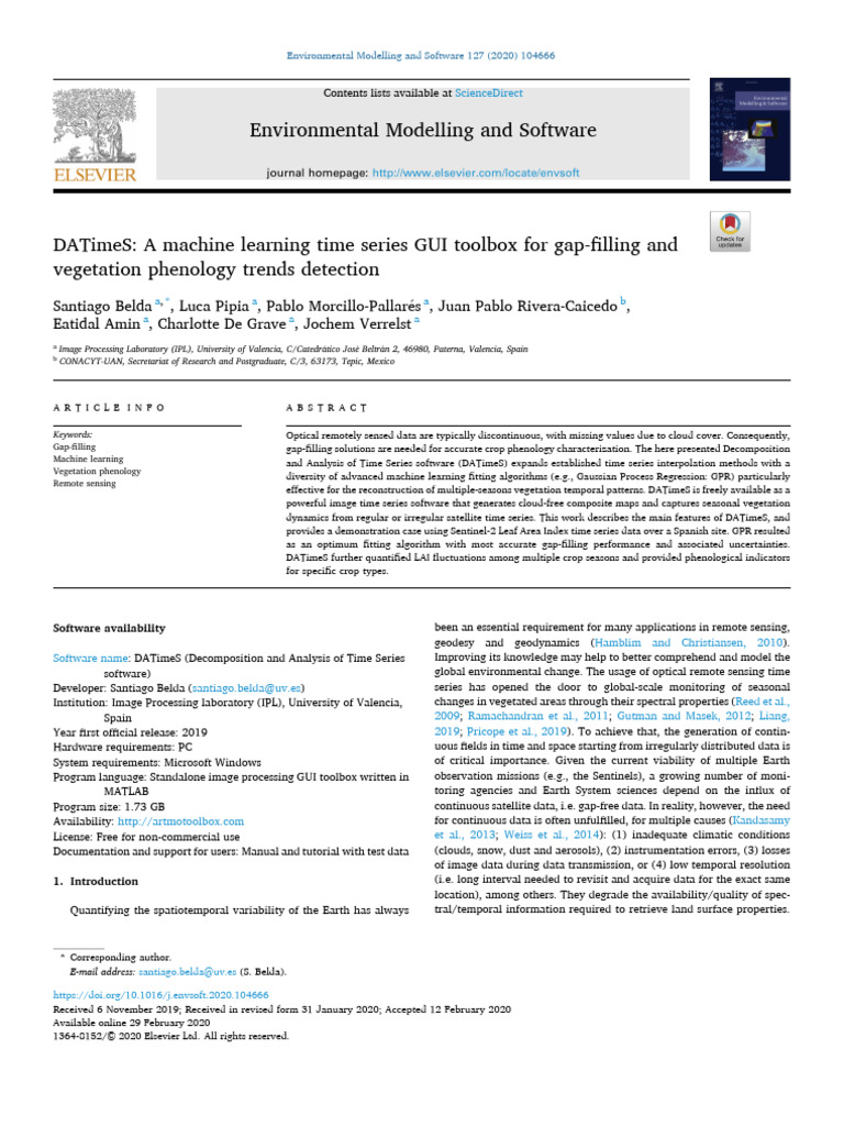 DATimeS A Machine Learning Time Series GUI Toolbox For Gap-Filling and Vegetation Phenology ...