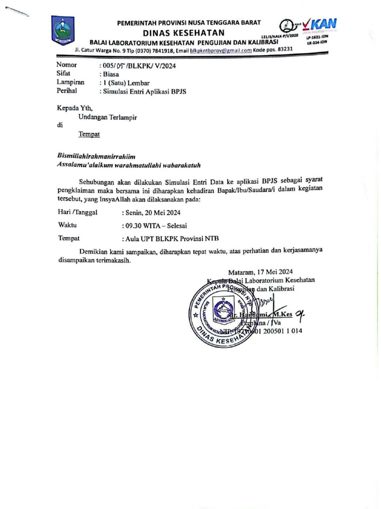 Surat Undangan Simulasi Entri Data BPJS | PDF