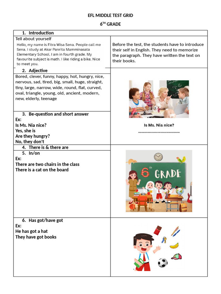 6 Grade Middle Test Grid | PDF