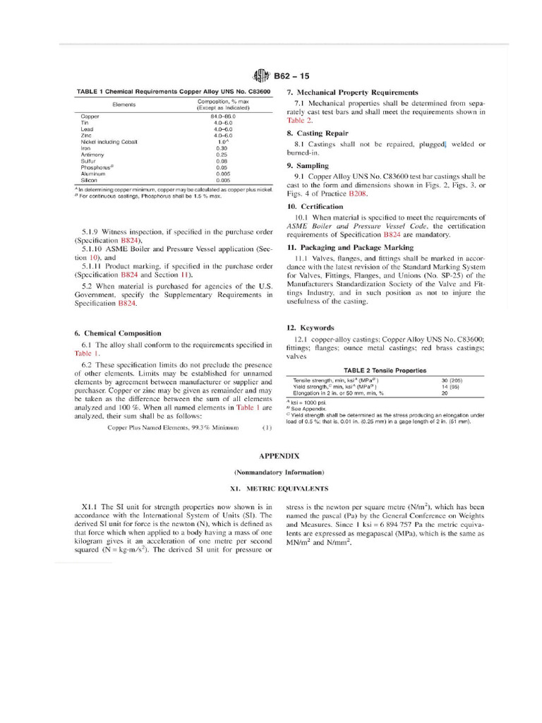 ASTM B62 C83600 Extracto Ed 2015 | PDF