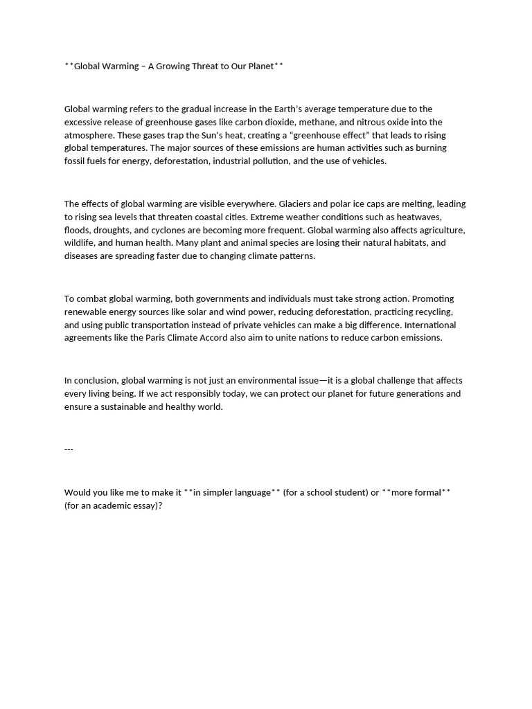 Global Warming: Causes and Solutions | PDF