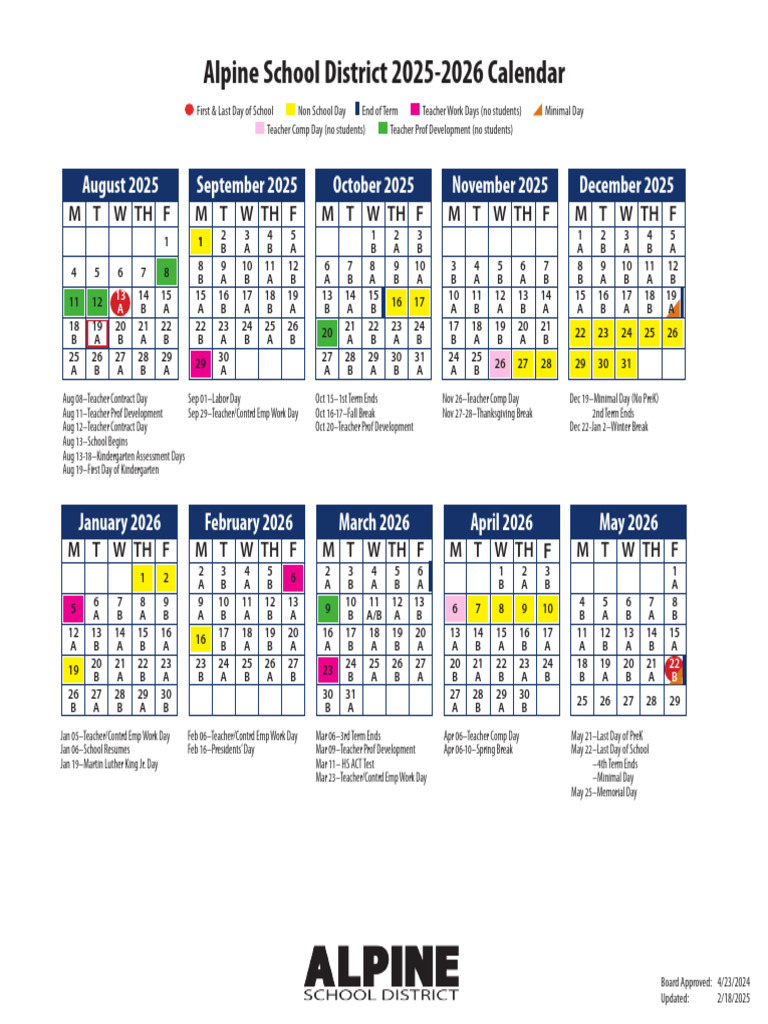 Alpine School District 2025-26 Calendar | PDF