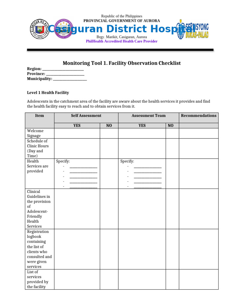 Monitoring Tool 1&2 - Evaluation Form | PDF | Health Care | Medicine
