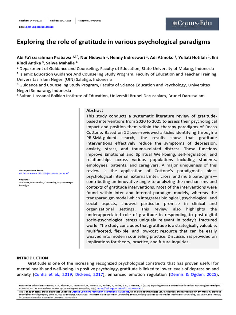 Gratitude's Impact in Psychological Therapy | PDF | Psychotherapy ...