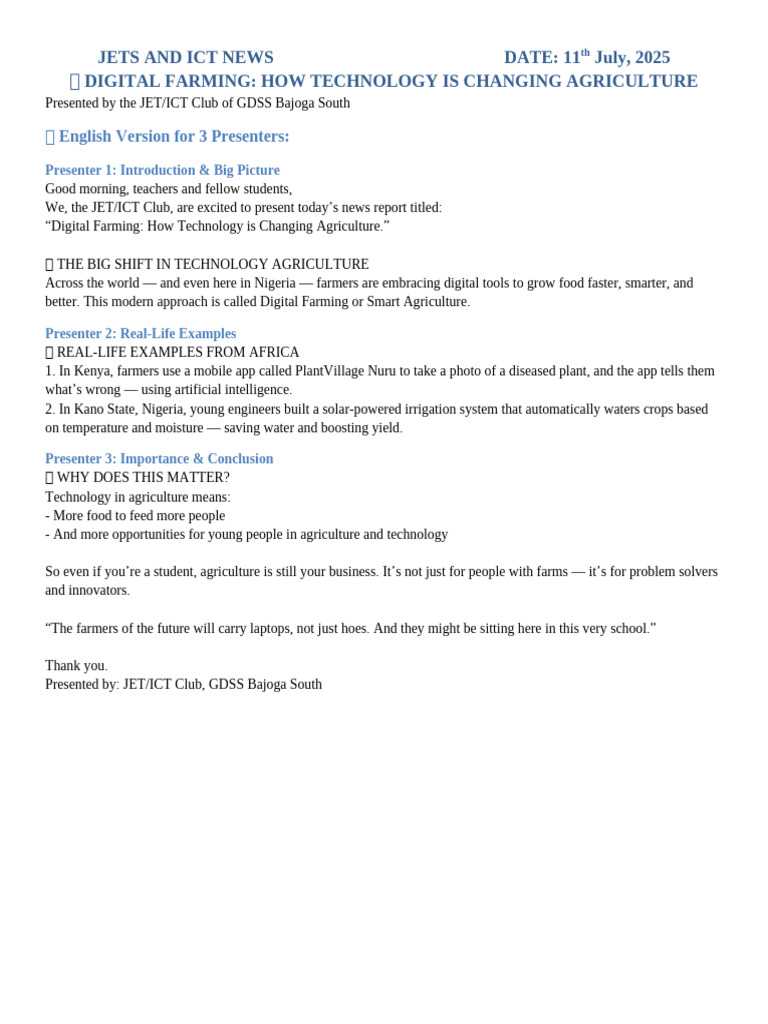 Digital Farming News Presenters | PDF | Agriculture | Agronomy
