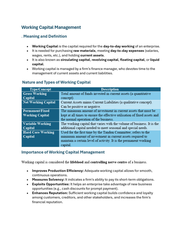 Working Capital Management Explained | PDF | Working Capital | Inventory