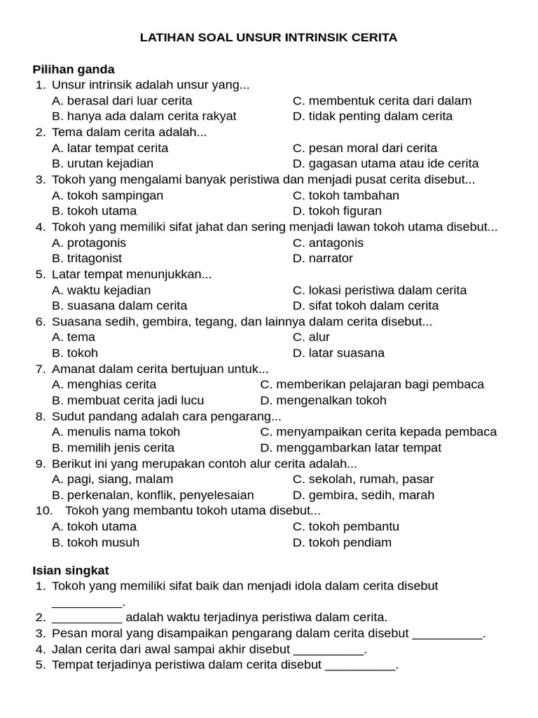 Latihan Soal Unsur Intrinsik Cerita | PDF