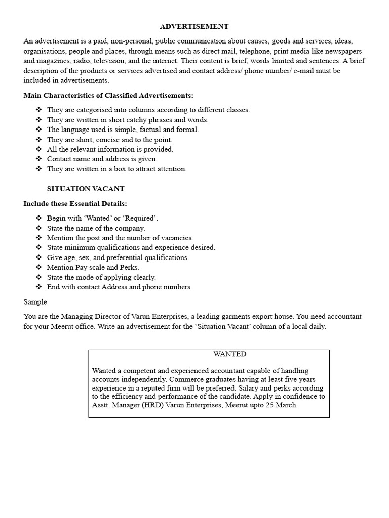 Advertisement Writing Guide for Students | PDF