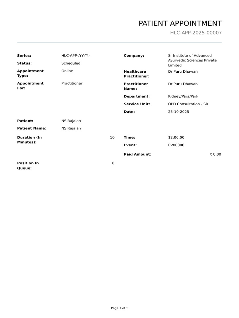 Patient Appointment: HLC-APP-2025-00007 | PDF