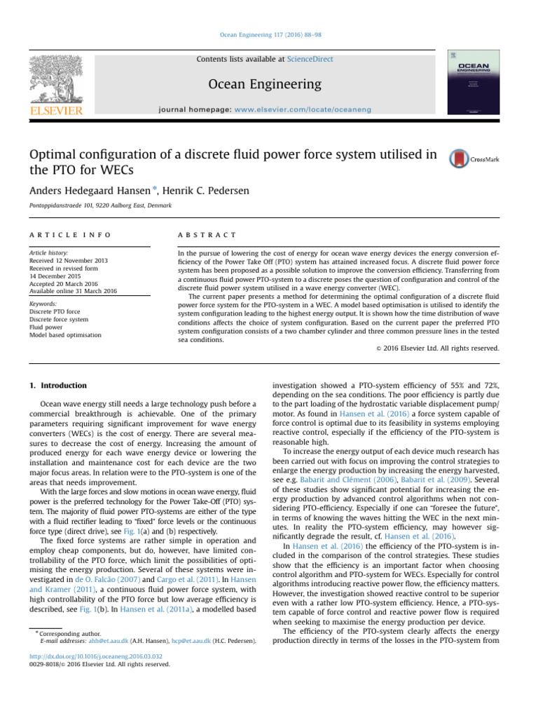 Optimal Configuration of A Discrete Fluid Power Force System Utilised ...