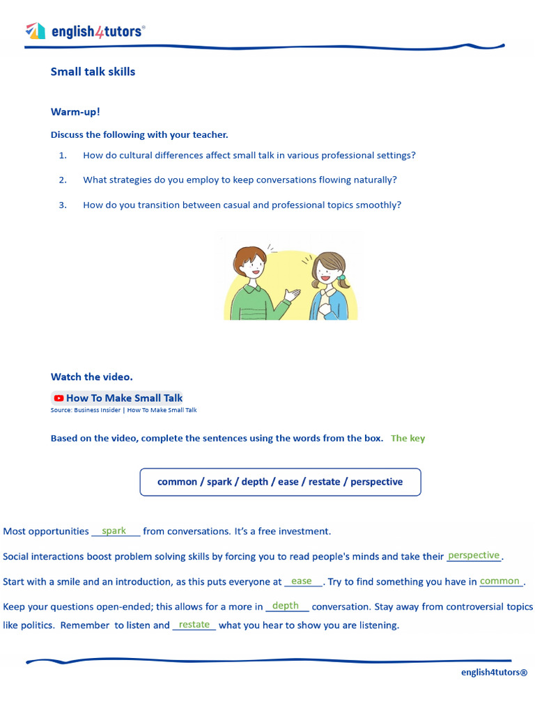Small Talk Skills Teachers | PDF | Conversation | Social Psychology