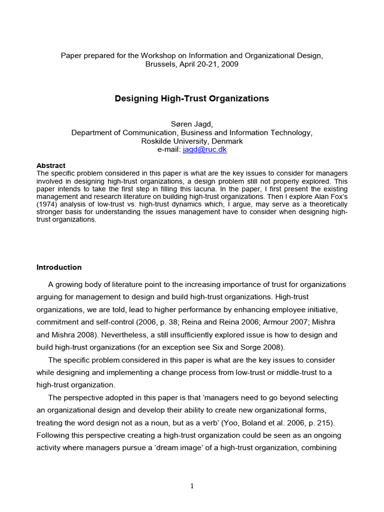Designing High Trust Organizations | PDF | Conflict Resolution ...
