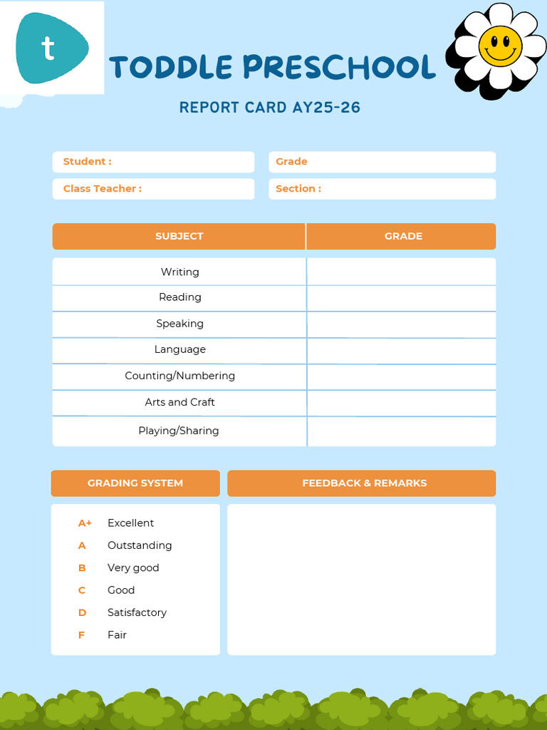 Toddle Preschool Report Card AY25-26 | PDF