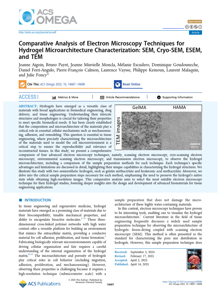 Electron Microscopy for Hydrogel Analysis | PDF | Scanning Electron ...
