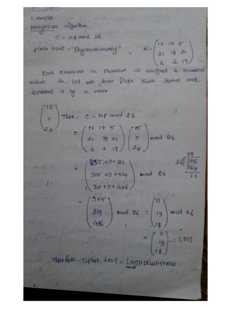 Hill Cipher - Encryption | PDF