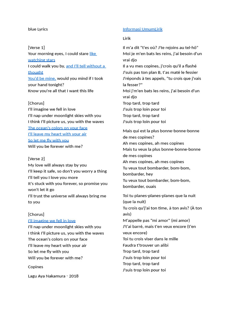 Blue Lyrics and Song Themes | PDF | Songs Written