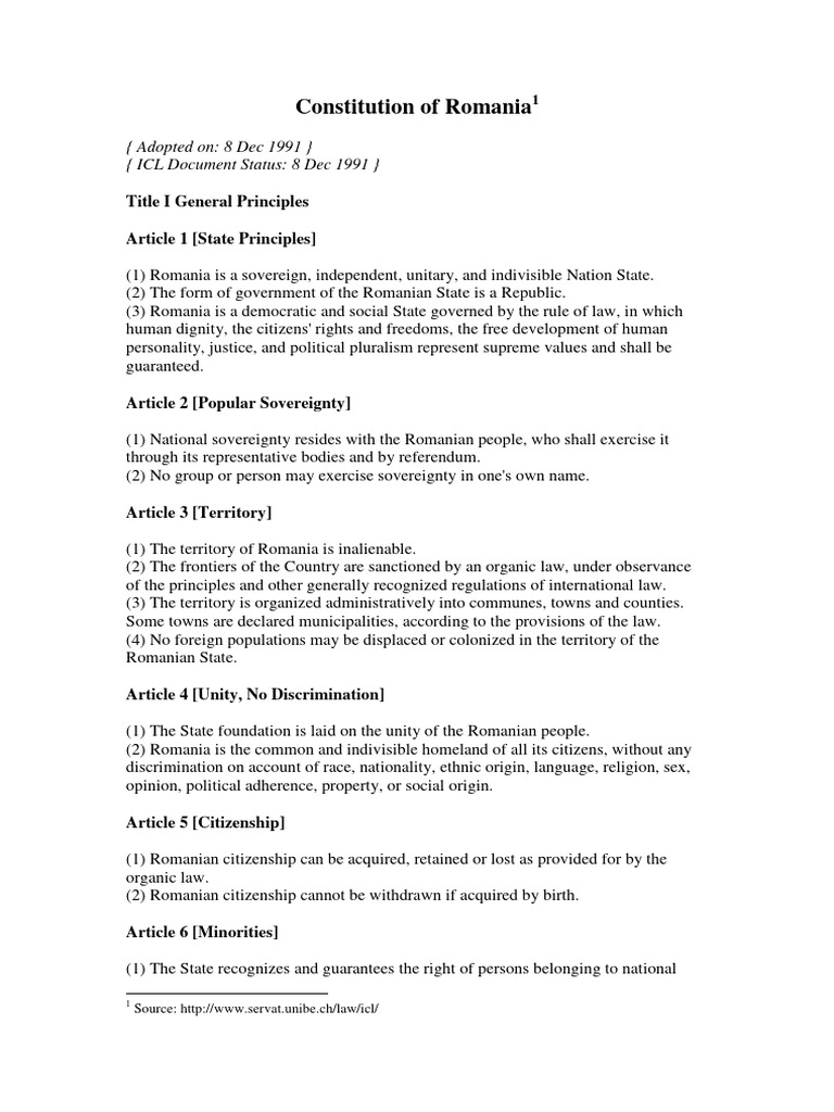 Constitution of Romania | PDF | Bill (Law) | Presidents Of The United ...
