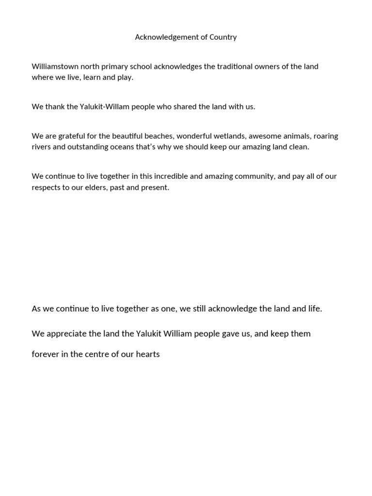 Acknowledgement of Yalukit-Willam Land | PDF