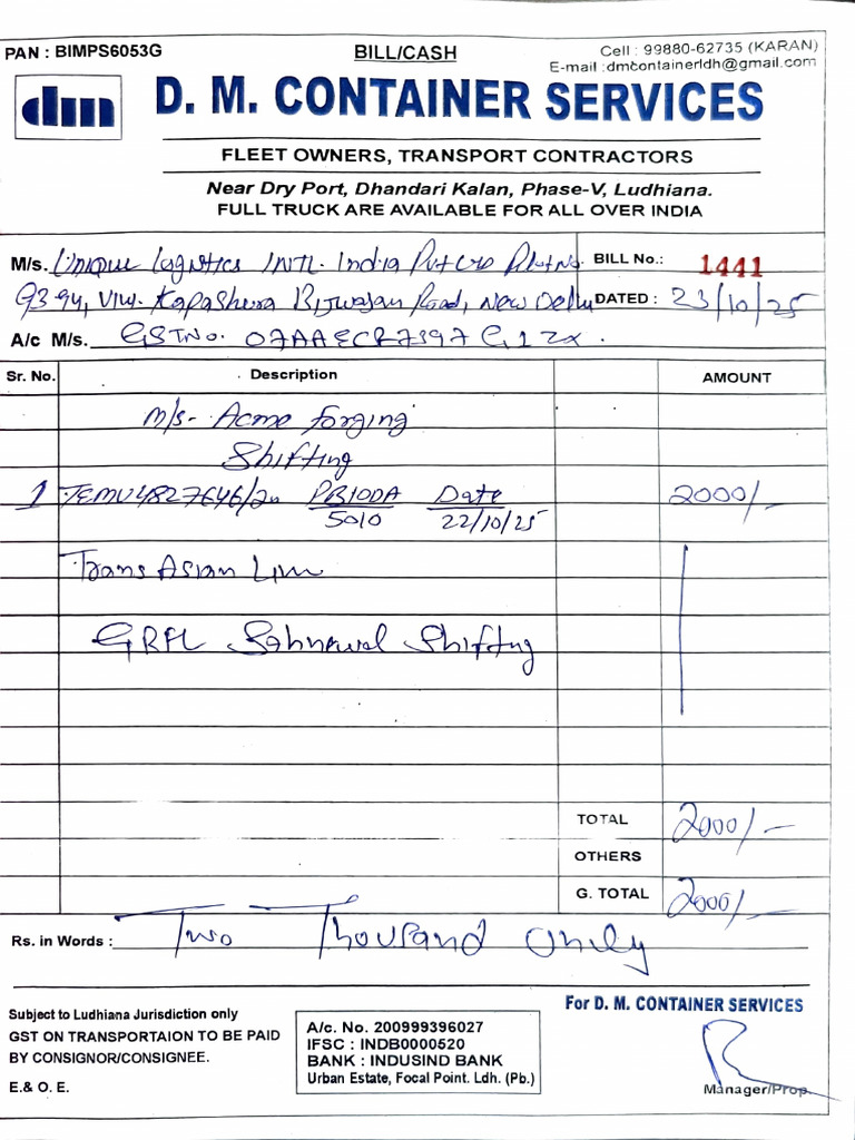 Unique Logistics Interntaional India PVT LTD Bill No. 1441 (Temu4827646 ...
