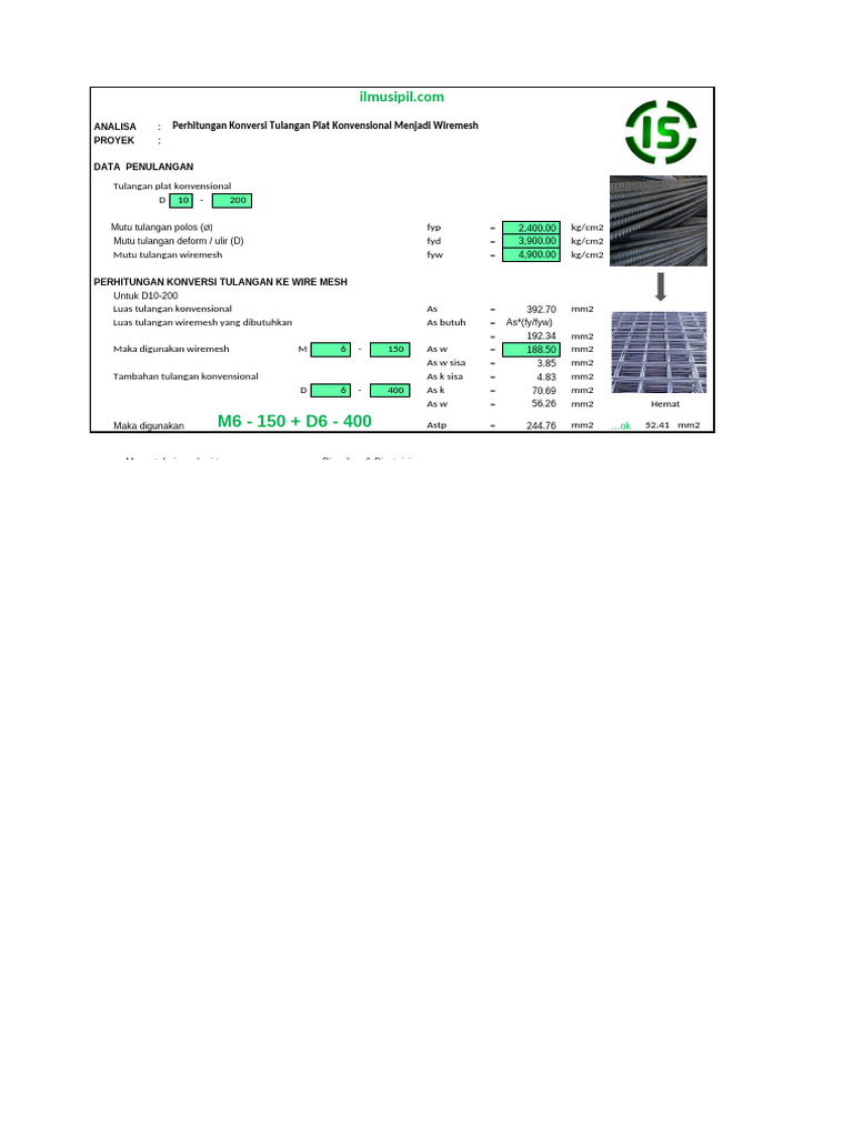 Konversi Tulangan Plat ke Wiremesh | PDF