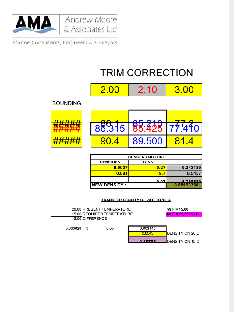 Bunker Survey Calculation Sheet | PDF | Fuel Oil | Fossil Fuels