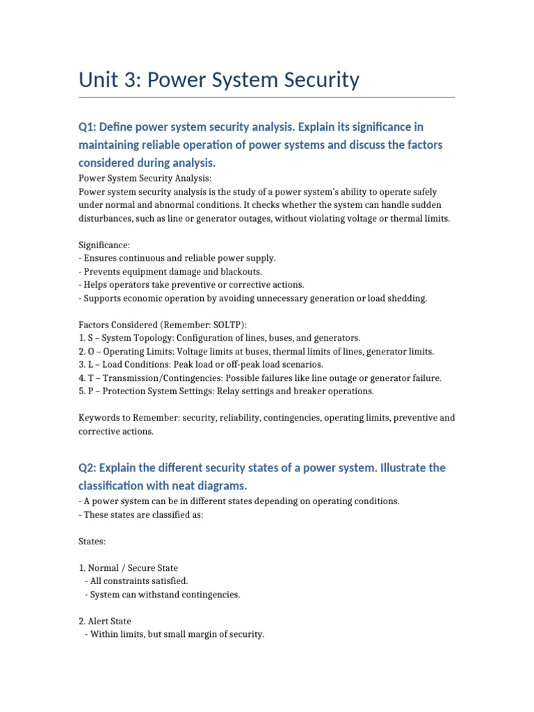 Power System Security Analysis Overview | PDF | Reliability Engineering ...