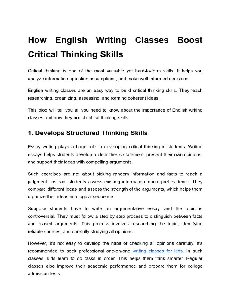 How English Writing Classes Boost Critical Thinking Skills | PDF ...
