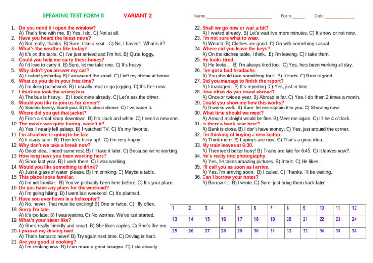 Conversational English Speaking Test | PDF