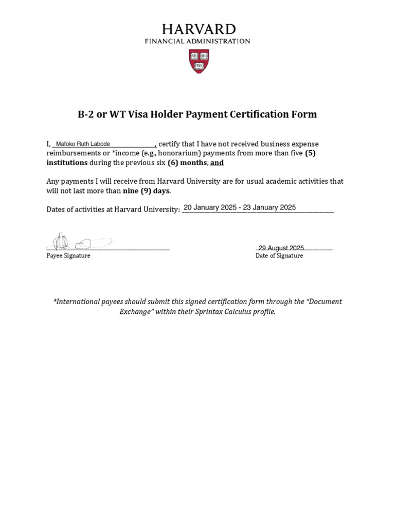 Harvard B2 or WT Visa Certification Form For Payment 06182024 3 (2) 1 1 ...
