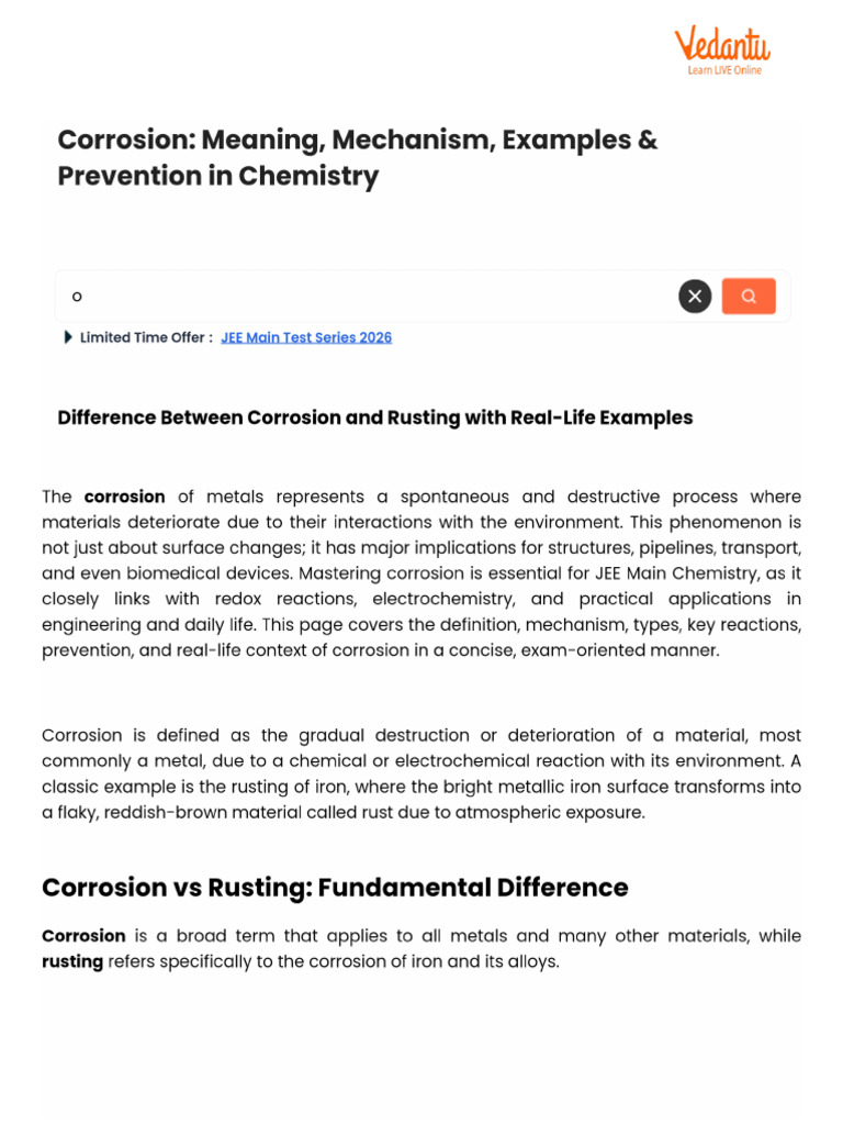 Corrosion - Meaning, Mechanism, Examples & Prevention in Chemistry | PDF