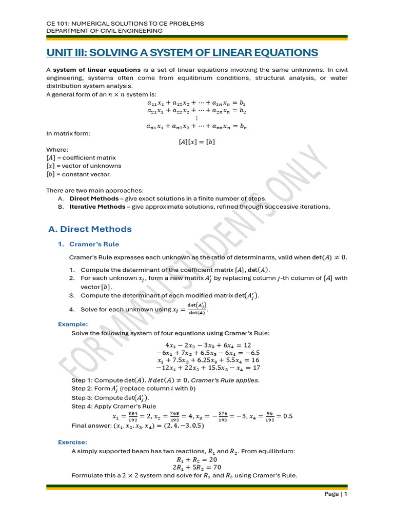CE101 Chapter 3 Systems of Linear Equations - 359255 - 251022 - 040402 ...
