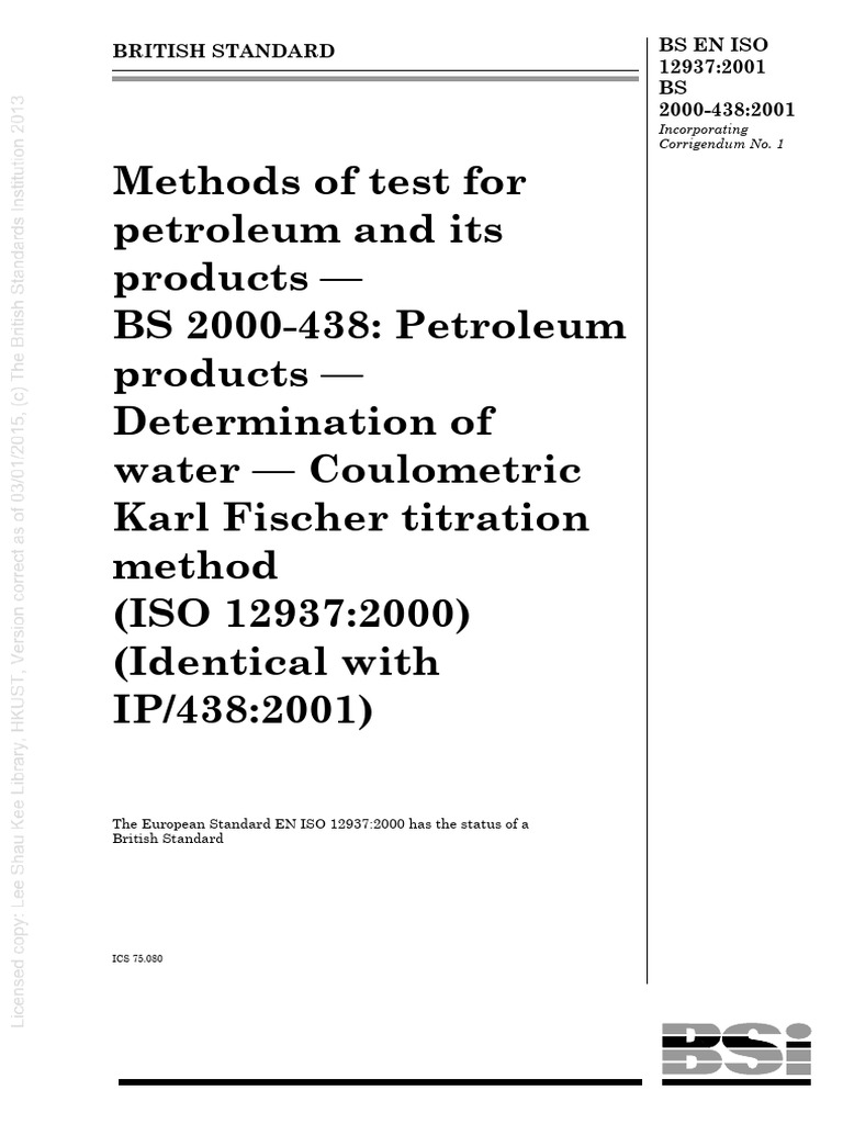ISO 12937: Water in Petroleum Testing | PDF | International ...