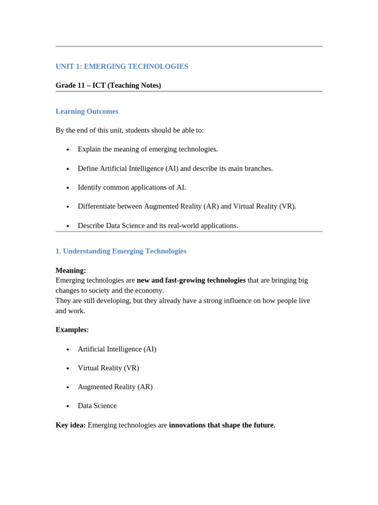 Grade 11 ICT: Emerging Technologies Guide | PDF | Virtual Reality ...