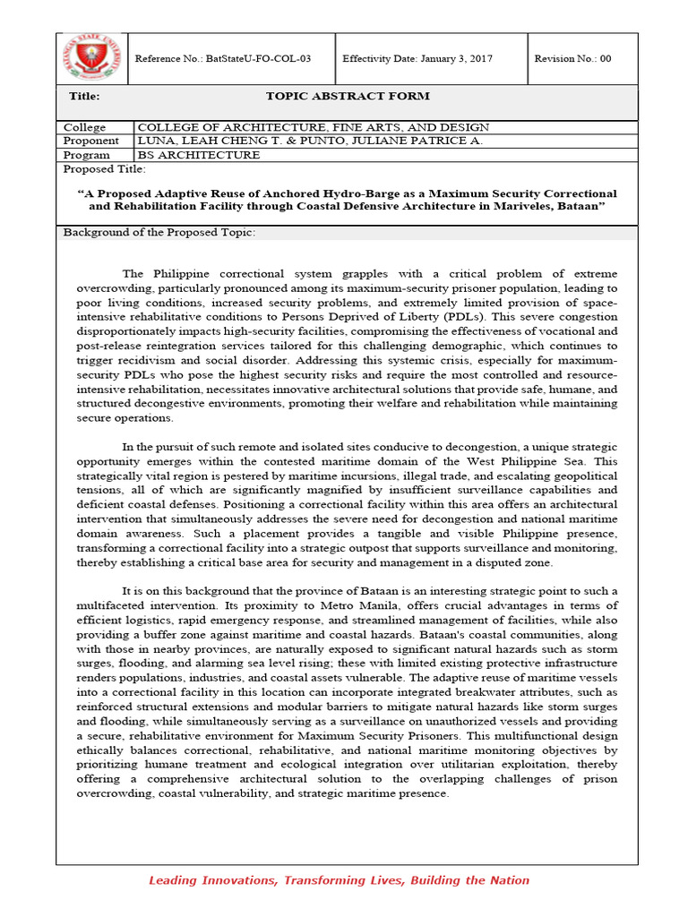 Topic Abstract (Hydro-Barge) | PDF | Prison | Natural Environment