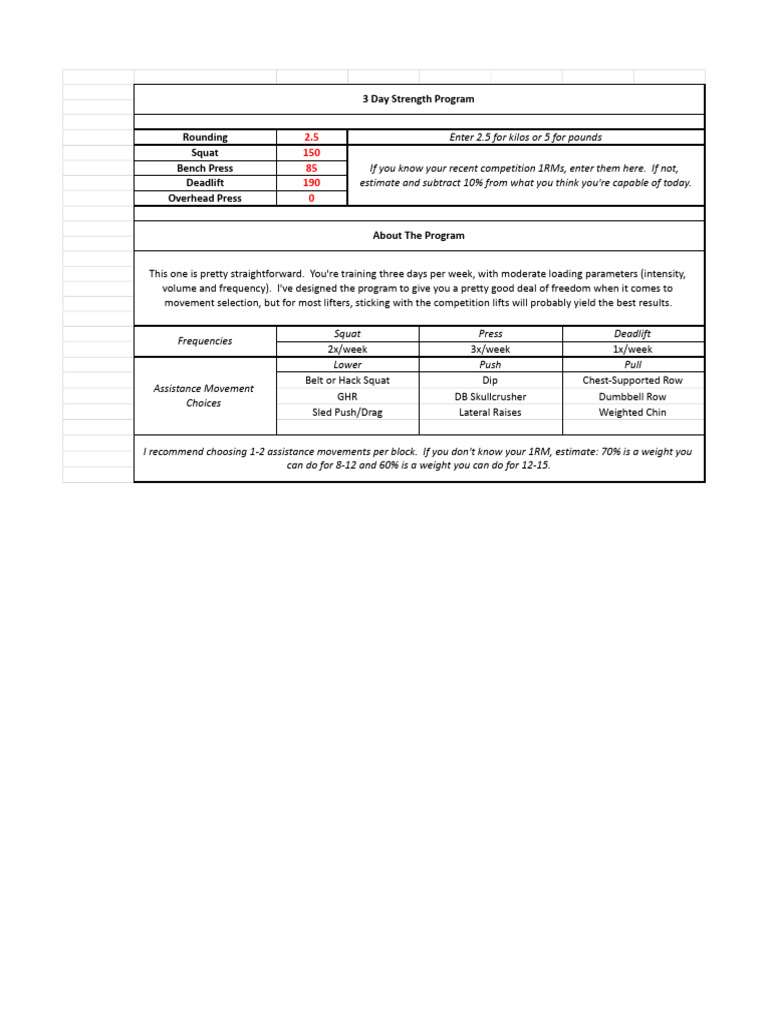 3-Day Strength Training Program | PDF | Management Of Obesity ...