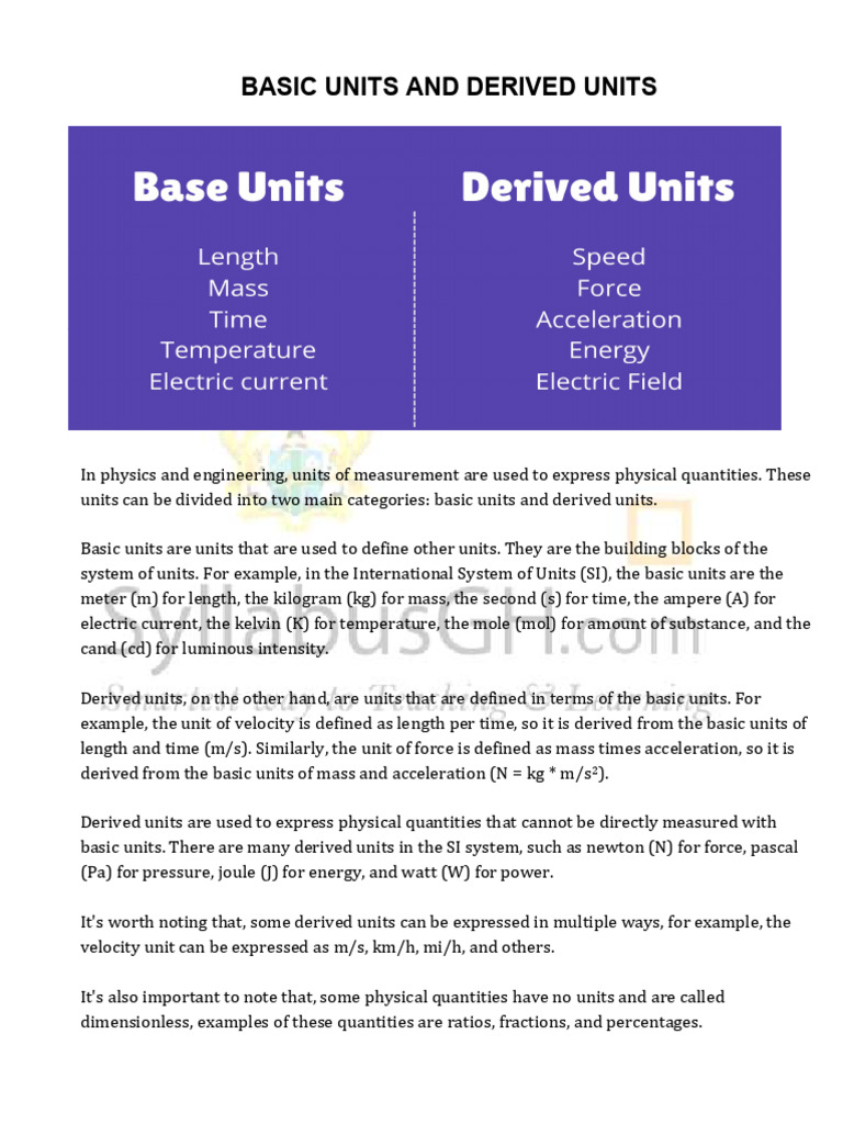 1.0.7 Basic Units and Derived Units | PDF | Electric Current | Volt