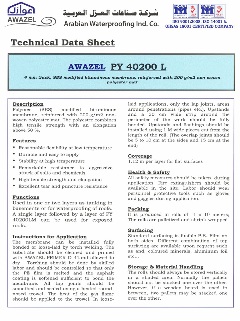 PY40200L SBS Modified Membrane | PDF