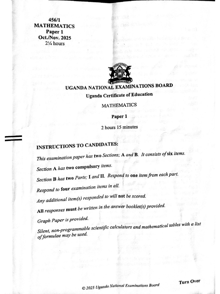 Uneb Uce Mathematics 2025 | PDF