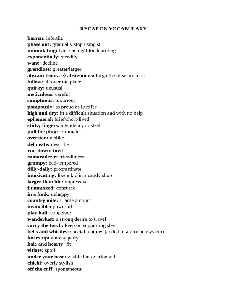 Recap On Vocabulary | PDF